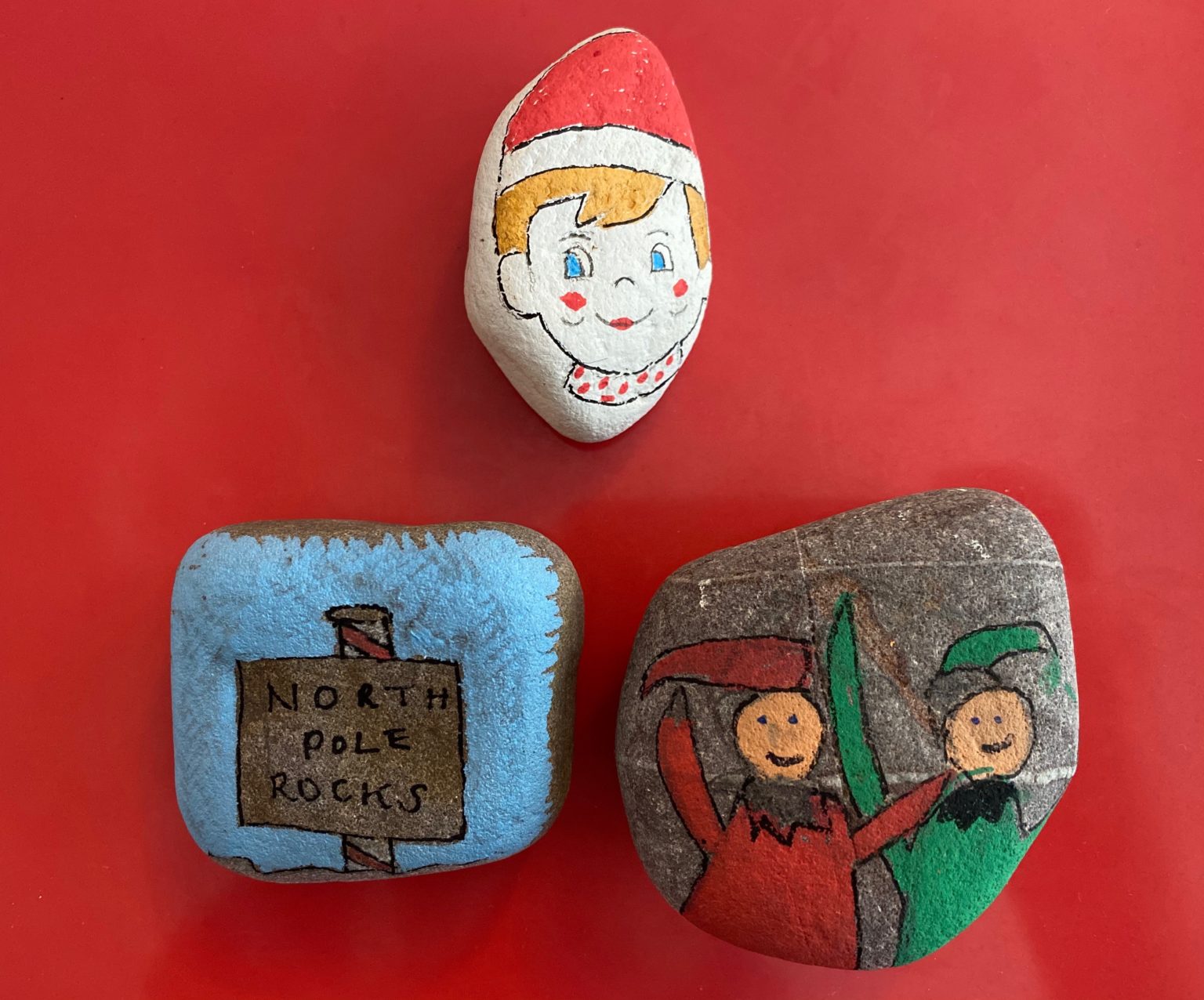 Festive Elf painted rocks - the-gingerbread-house.co.uk