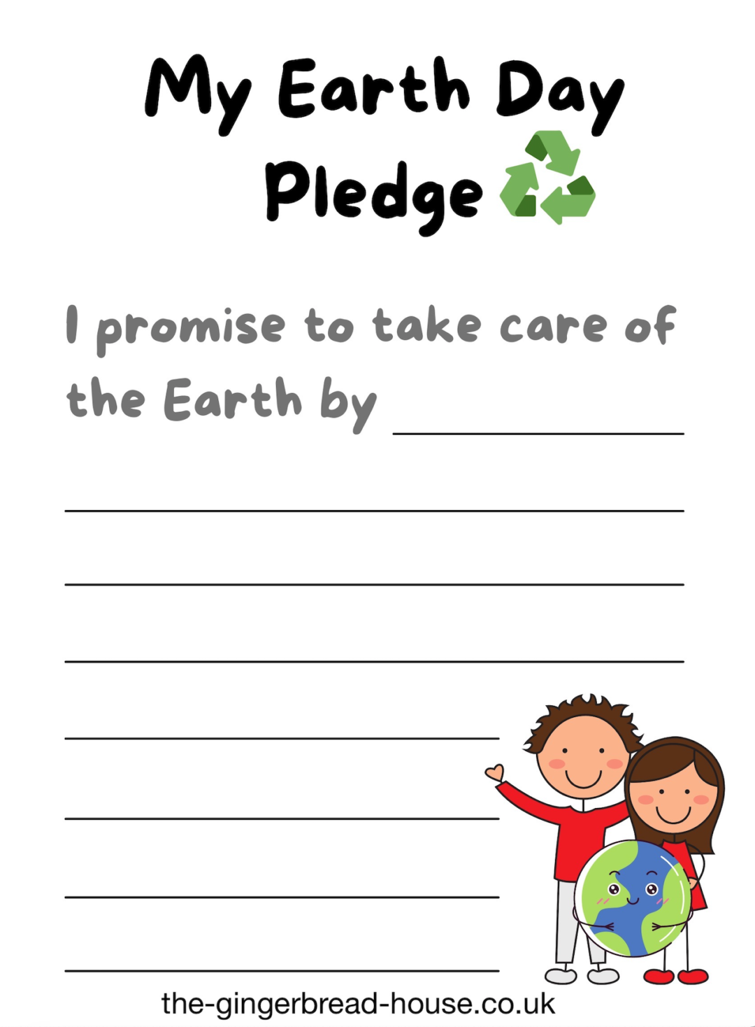 Free Earth Day pledge and colouring sheet - the-gingerbread-house.co.uk