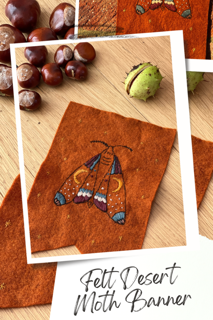 Embroidered felt Desert Moth banner - the-gingerbread-house.co.uk
