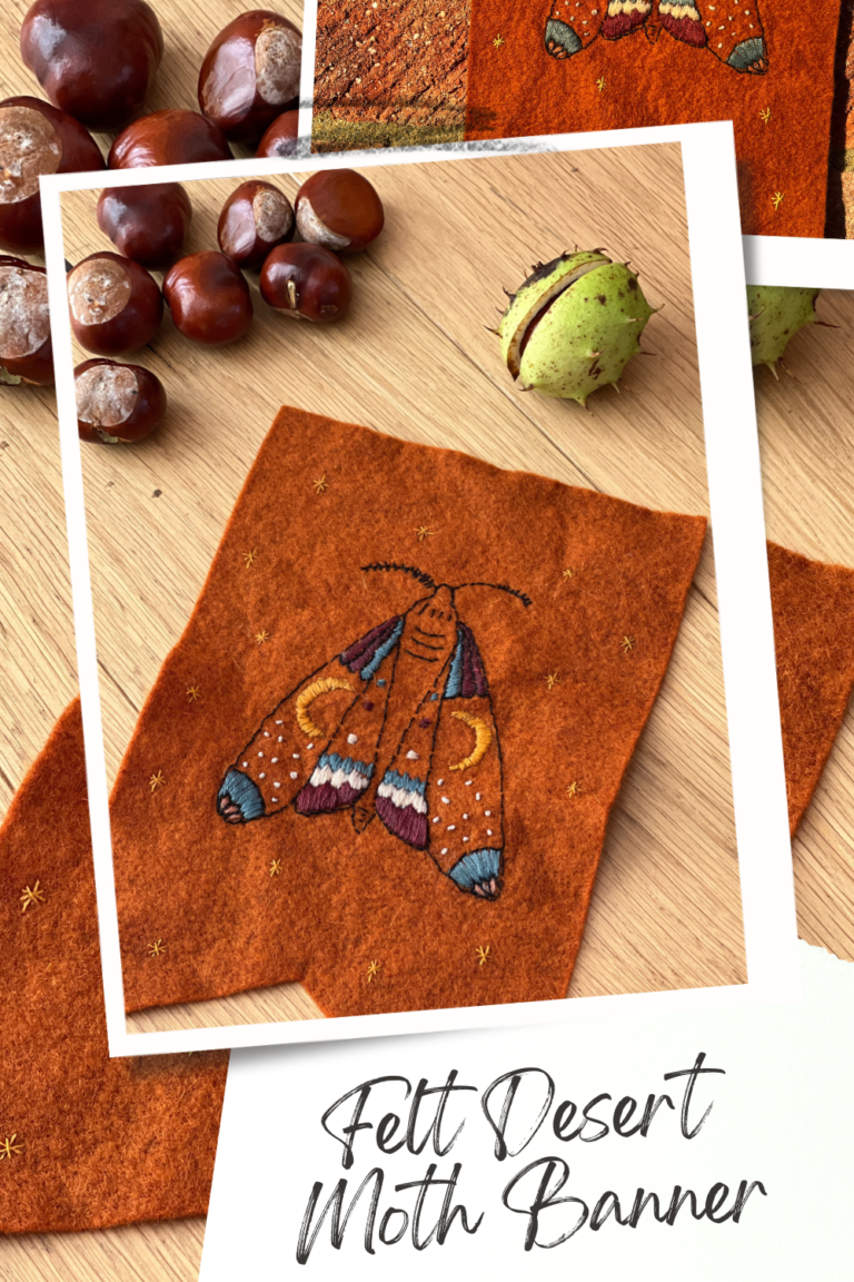 Embroidered felt Desert Moth banner - the-gingerbread-house.co.uk